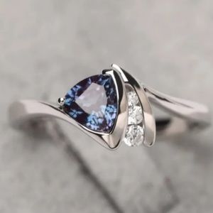 Jewelry | Silver Triangle Cut Alexandrite Diamond Gemstone Ring | Poshmark